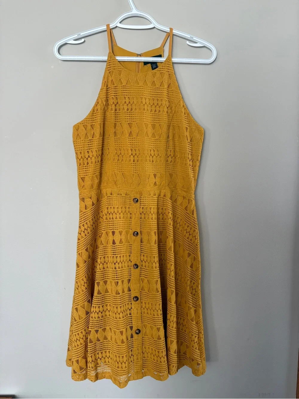 le chateau | Dresses | Le Chateau Mustard Crochet Halter Mini Dress ...